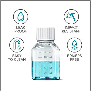 Black Magic 3D G6 Scientific 125 ml Plastic Reagent Bottle 6-Pack Laboratory Chemical Storage - Clear Graduated Square Polycarbonate Plastic Leakproof Bottles