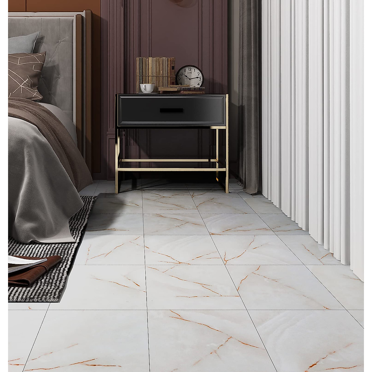 FunStick 30 Pack Grey Vinyl Flooring Peel and Stick Floor Tiles 12x12 Inch Pink Marble Waterproof for Bathroom and Kitchen