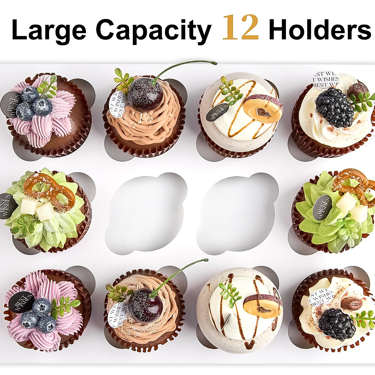 Kucoele 12 Count Cupcake Boxes, 2 Pack White Cupcake Containers with Windows and Inserts, Disposable Cupcake Carriers for Muffins, Treats, Pastries, 13 x 10 x 4 Inches