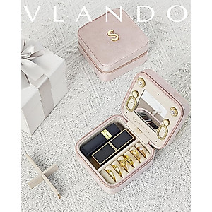 Vlando Valentines Day Gifts for Her, Bridesmaid Gifts for Women, Bridesmaid Proposal Gifts Unique Gifts, Wedding Travel Essentials Small Jewelry Box, Travel Jewelry Case - Letter G, Pink