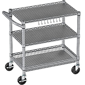 3 Tier Rolling Cart Heavy Duty, Utility Cart with Wheels Kitchen Storage Cart Metal Cart Organizer with Adjustable Shelves Commercial Grade Service Cart with Handle Bar Shelf Liners