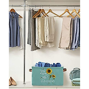 Storage Organizer Bins Set of 1 Storage Baskets for Clothes on Shelves With Handles Summer Farm Sunflower Sunshine Teal Green Rectangular Fabric Laundry Baskets for Organizing
