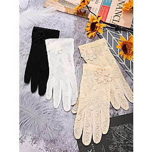 3 Pairs Women Lace Gloves Dress Gloves Floral Lace Gloves for Tea Party Wedding Dinner(Black, White, Skin Color)