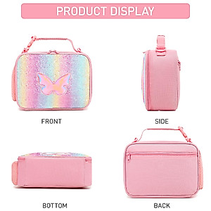Hairao Butterfly Lunch Box for Girls kids Rainbow Lunch Bag Waterproof Thermal Insulated Cooler Bag for Girls Kids Toddlers Teens school gift