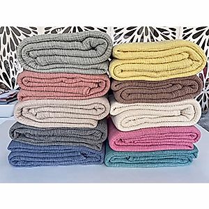 Muslin Blanket 100% Cotton, 4 Layers Bedspread, Soft Turkish Cotton Muslin Bed Cover, Reversible Coverlet, Ivory (King Size Two Pillowcase 20x36 (50x90cm))