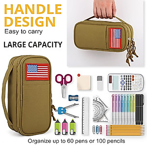ATRIPACK Tactical Pencil Case for Boy,Large Capacity Pencil Pouch,Marker Organizer Case Pen Box, Tool Bag Desk Organizer for School College Office Organizer for Kids Men Women Adult Teens(Brown)