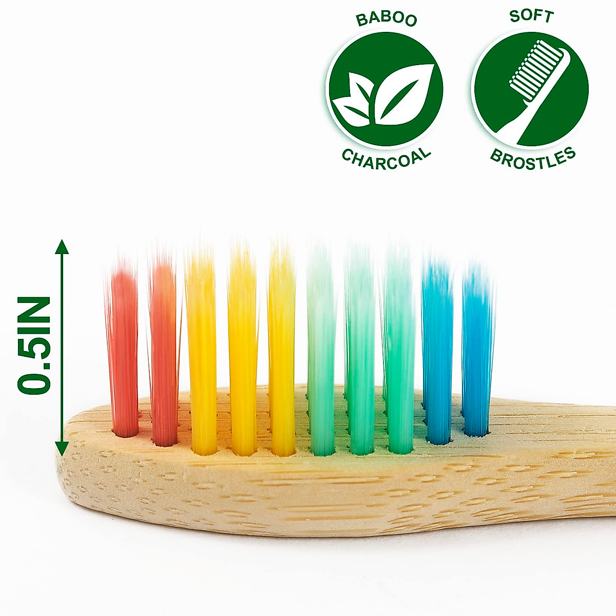 NUDUKO Biodegradable Bamboo Toothbrushes, 10 Piece BPA Free Soft Bristles Toothbrushes, Natural, Eco-Friendly, Green and Compostable (Multicolored Bristles)