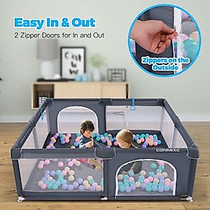 Baby Playpen 72” x 59”, CONMIXC Extra Large Playpen for Babies and Toddlers, Baby Gate Playpen, Baby Playyard, Baby Fence Play Area, Kids Activity Center with Gate Dark Gray