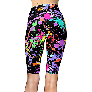 sissycos Women's 80s Biker Shorts Artistic Splash Printed Buttery Soft Short Leggings (Small-Large, Color Splash Black)
