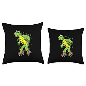 Turtle reptile carapace old Sauropsida Testudines Turtle Riding Roller Skates Reptile Water Throw Pillow, 16x16, Multicolor