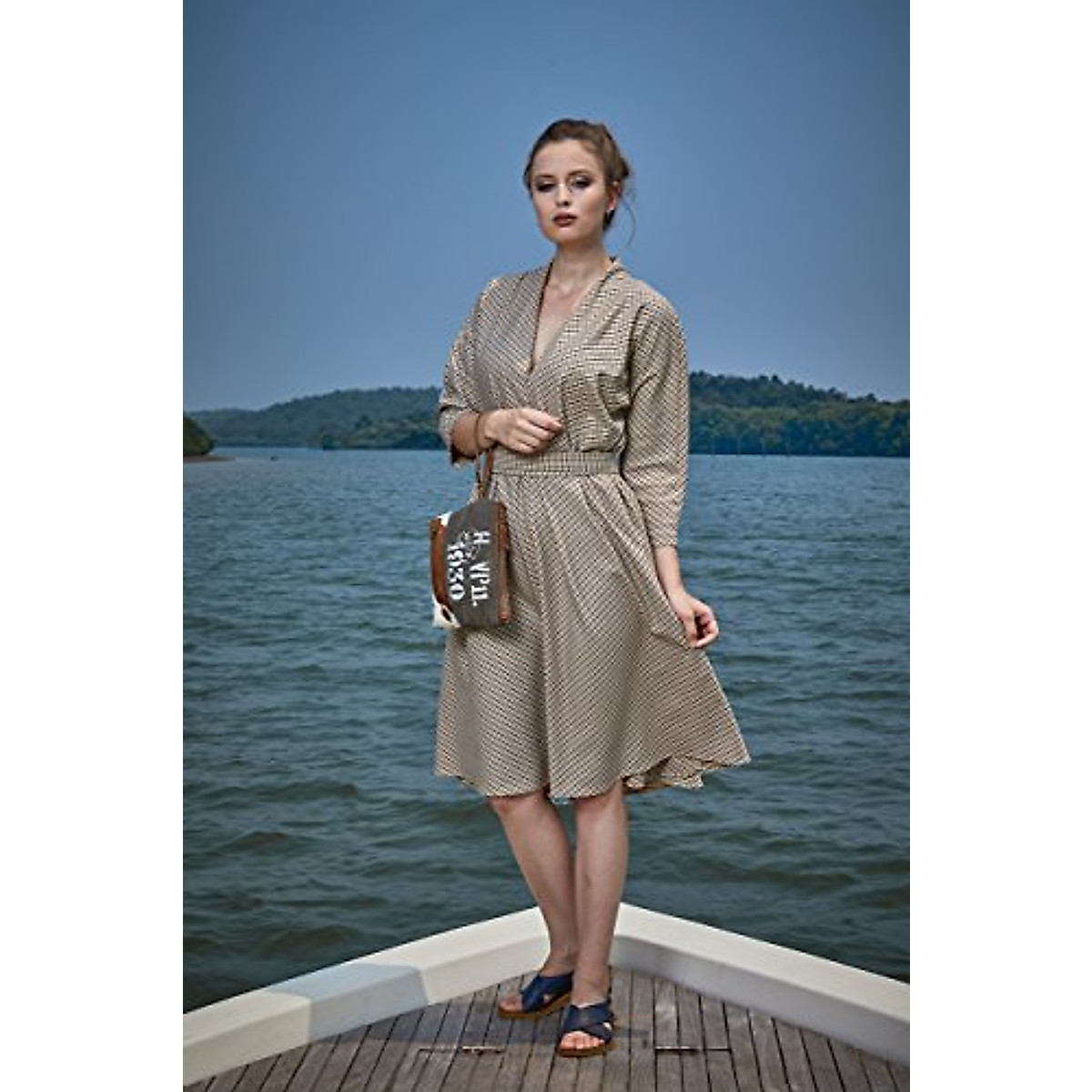 Myra Bag Vintage 1930 Upcycled Canvas Wristlet Bag S-1144