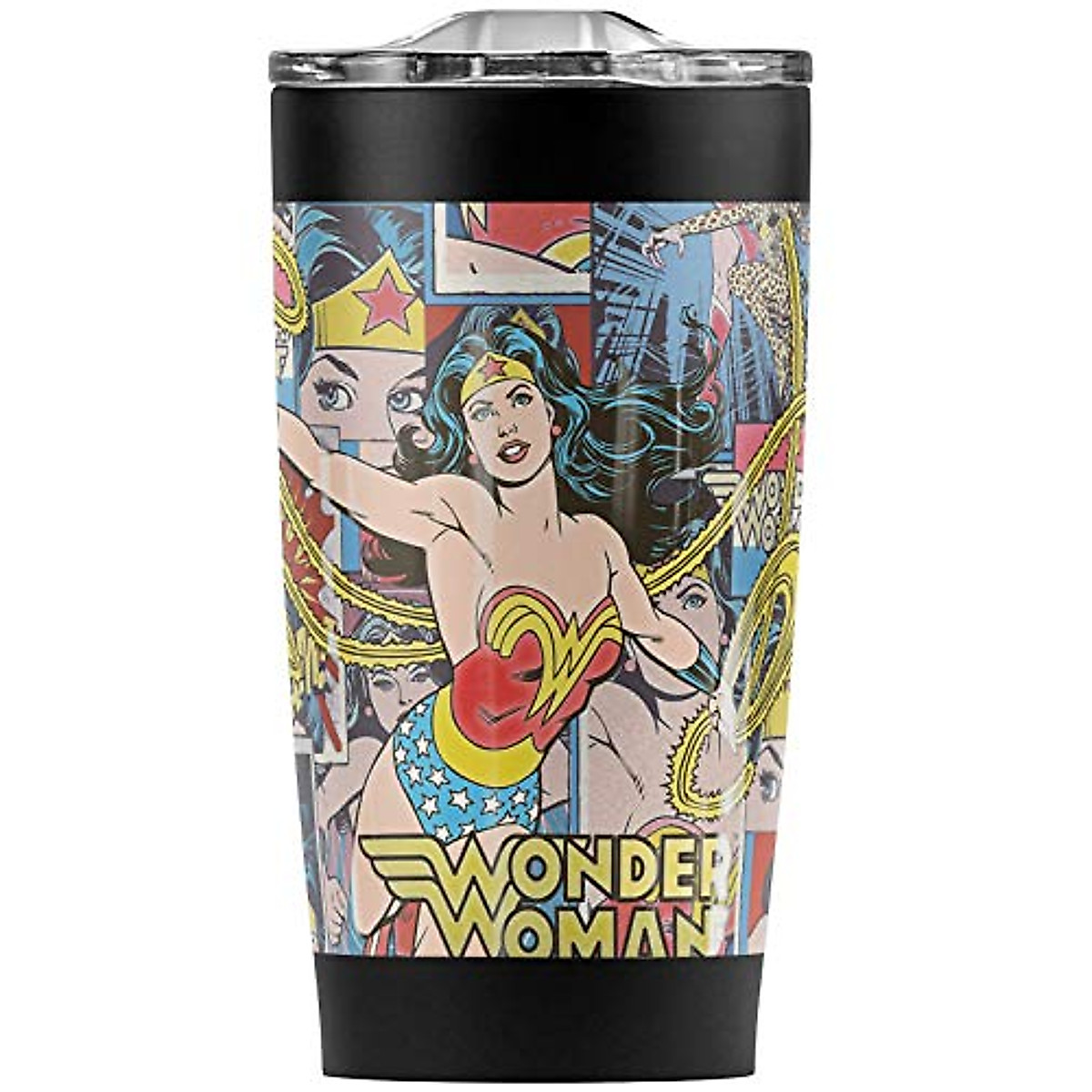 Logovision Wonder Woman Wonder Collage Stainless Steel Tumbler 20 oz Coffee Travel Mug/Cup, Vacuum Insulated & Double Wall with Leakproof Sliding Lid | Great for Hot Drinks and Cold Beverages