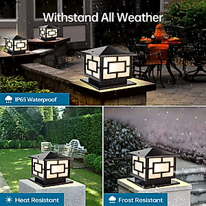 PTOUG Outdoor Column Lights, Pillar Lights Fixture E26 Aluminum Exterior Column Lamp Waterproof Glass Post Lights Modern Square Pillar Lamp for House Garden Backyard