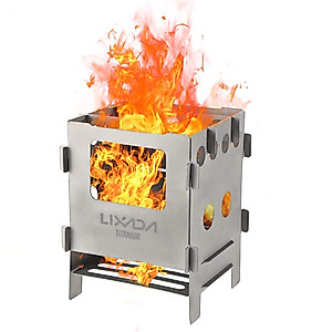 Lixada Stainless Steel/Titanium Wood Stove Camping Stove, Portable Cooking Stove With Storage Bag, For Outdoor Camping, Hiking, Picnic, BBQ etc, 8.2 * 8.1 * 11.6 cm (Titanium)