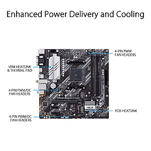 ASUS Prime B550M-A WiFi AMD AM4 Zen 3 Ryzen 5000 & 3rd Gen Ryzen Micro ATX Motherboard (PCIe 4.0, WiFi 6, ECC Memory, 1Gb LAN, HDMI 2.1/D-Sub, 4K@60HZ, Addressable Gen 2 RGB Header and Aura Sync)