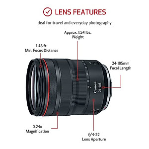Canon EOS R RF24-105mm F4 L is USM Lens Kit, Vlogging and Content Creator Camera 4K UHD, Digital Single-Lens Non-Reflex AF/AE Camera, 0.24 Magnification, Mirrorless, Full-Frame