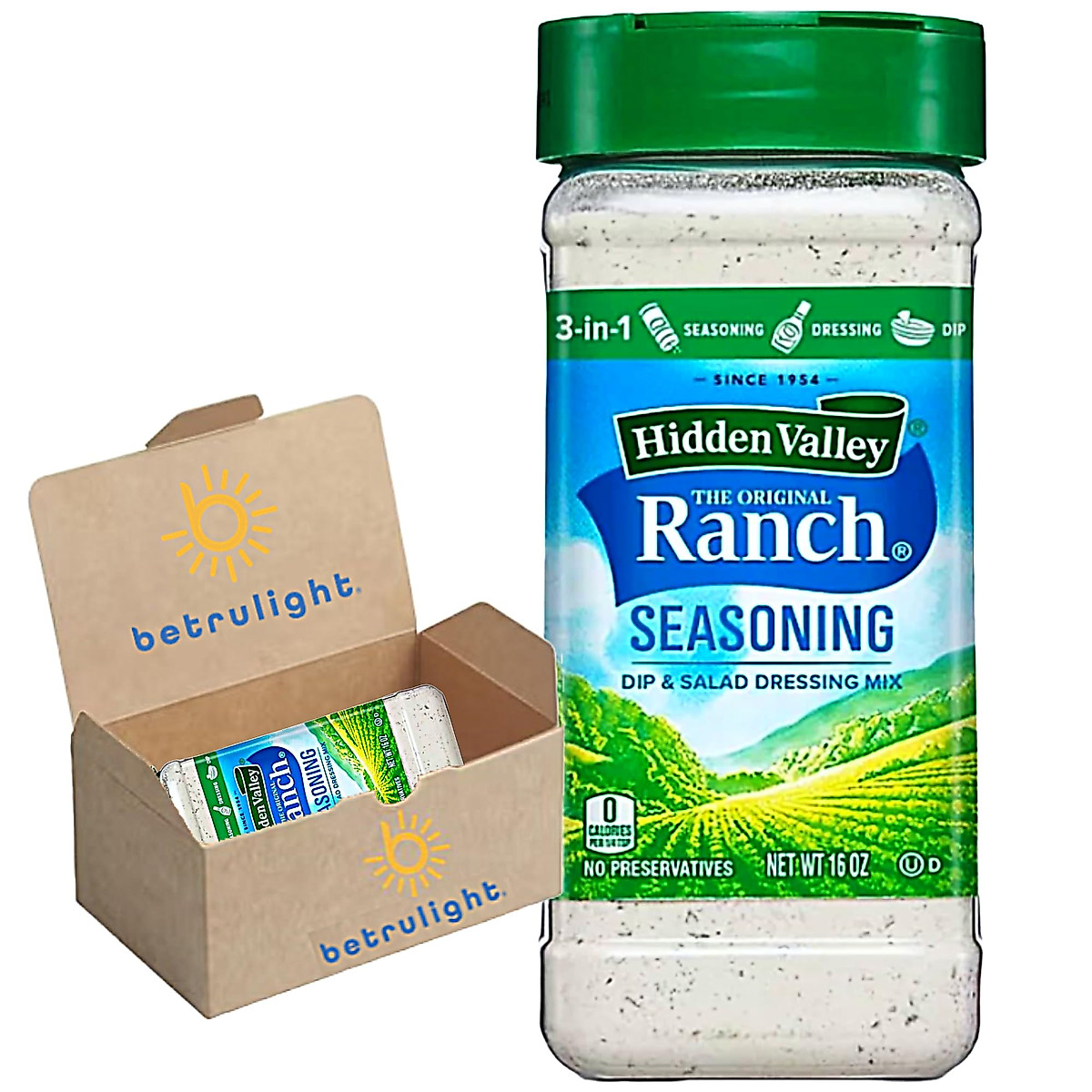 Ranch Seasoning Powder | Hidden Valley Original Ranch Salad Dressing, Seasoning Mix and Dip | Creamy Buttermilk | 16 Fl oz Shaker | Every Order is Elegantly Packaged in a Signature BETRULIGHT Branded Box!