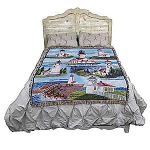 Lighthouses of the Pacific Northwest Blanket - Pt Robinson Umpqua River Noth Head Yaquina Cape Flattery Heceta Mukilteo - Coastal Ocean Gift Tapestry Throw Woven from Cotton - Made in the USA (72x54)