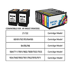 Juyudow Ink Refill Kit Compatible for HP Printer Cartridge (5 Bottles x 100ml) 21 22 564 60 61 62 63 711 94 95 96 901 902 920 932 933 934 940 950 951 952 970 971