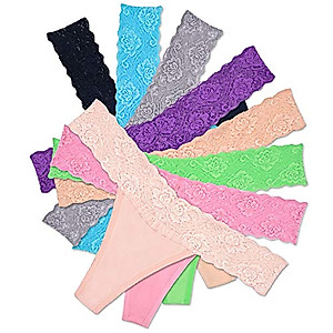 Sunm Boutique 8 Pack Lace Thongs for Women Thong Underwear Panties Low Waist (Multi, Medium)