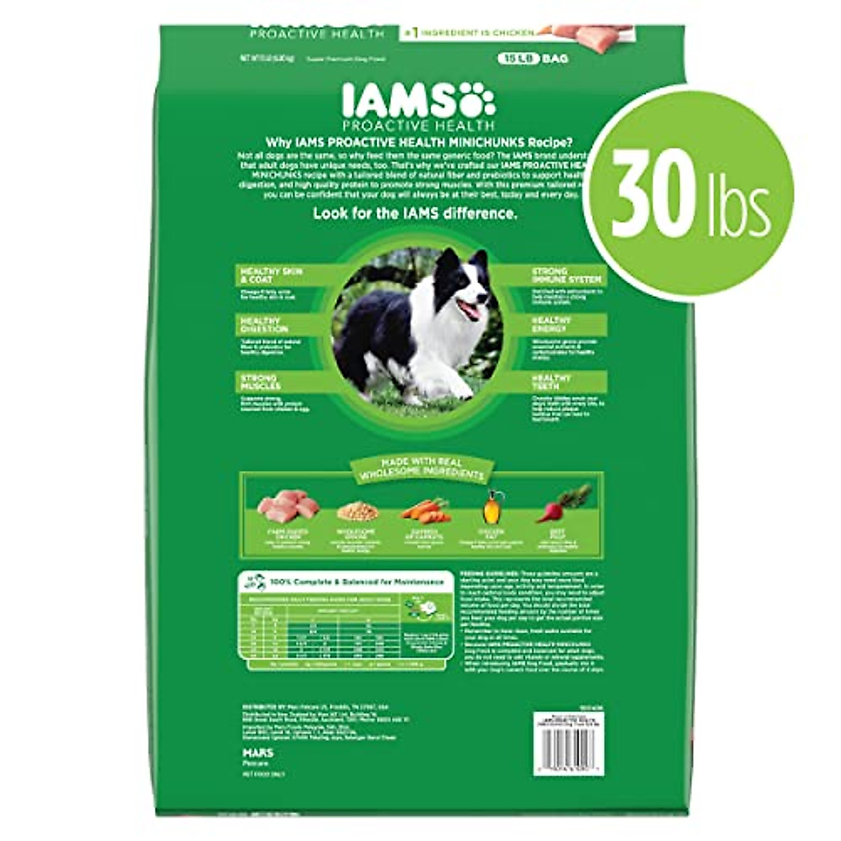 IAMS Adult Minichunks Small Kibble High Protein Dry Dog Food with Real Chicken, 30 lb. Bag