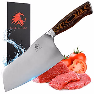 Cleaver Knife 7 Inch Stainless Steel - Professional Chef Knife With Pakka Wood Full Tang Handle, Heavy Duty Blade For Home Kitchen And Restaurant
