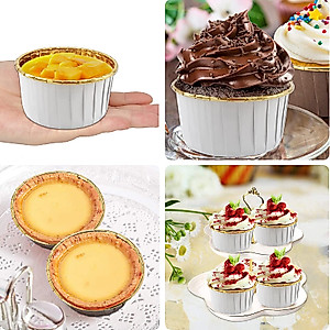 50 Pack Jumbo Cupcake Cups With Lids,LNYZQUS 5.5 Oz Foil Cupcake Muffin Liners,Disposable Ramekins Pans Muffin Tins,Large Baking Cups Cupcake Wrappers Holders -White in gold
