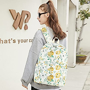 LEDAOU Backpack for Teen Girls School Bags Kids Bookbags Set School Backpack with Lunch Box and Pencil Case (Yellow White Flowers)