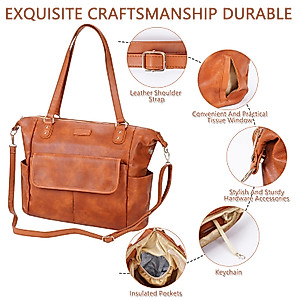 Johomviin Diaper Bag Tote Fashion Leather Diaper Bag Backpack with 13 Pockets for Mom Dad, Large Travel Baby Bag Purse for Boys Girls with 3 Insulated Pockets, Changing Station - Brown