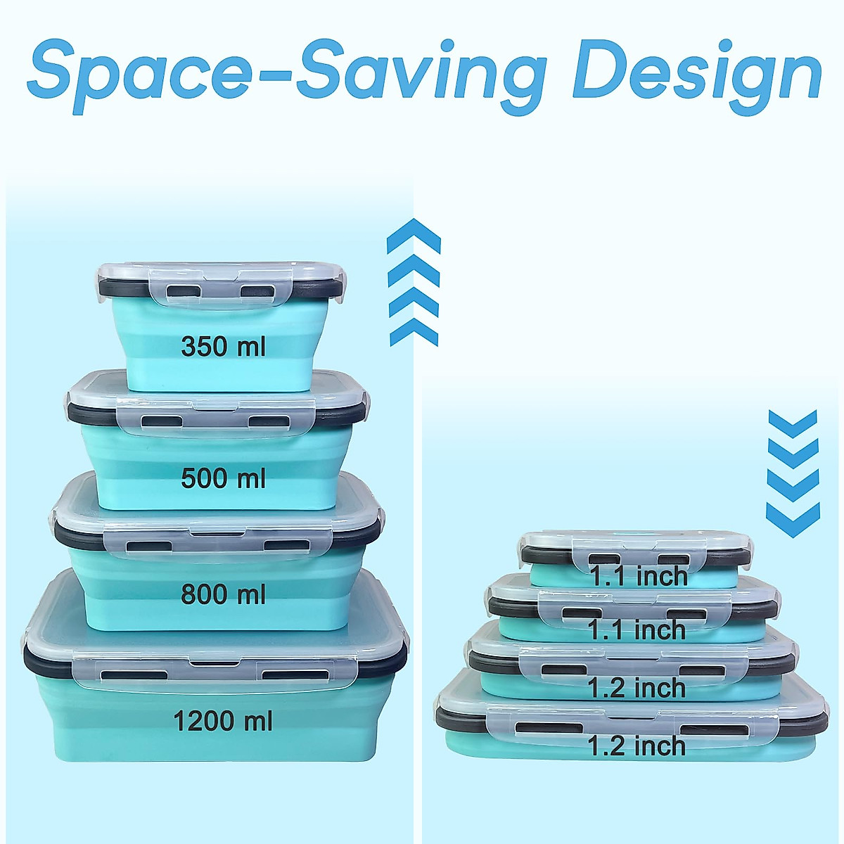 Plastic Food Storage Containers With Lids -4PC Silicone Collapsible BPA Free Lunch Box Airtight Vacuum Seal - Freezer Microwavable Food Containers For Fruit Leftover Food - Rv Organization And Storage