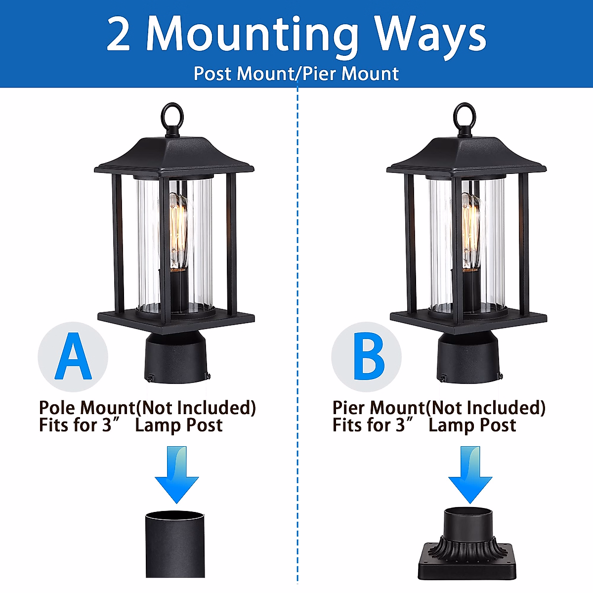 MrSconce Pier Mount Base 2 Pack, Cast Aluminum Outdoor Post Light Adapter, Outdoor Post Lights, Lamp Post Light Fixture