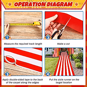 Boao 2 Pcs Carnival Circus Party Supplies Red and White Striped Aisle Runners Carnival Theme Party Floor Decor 24 in x 10 ft for Birthday Carnival Party Decorations