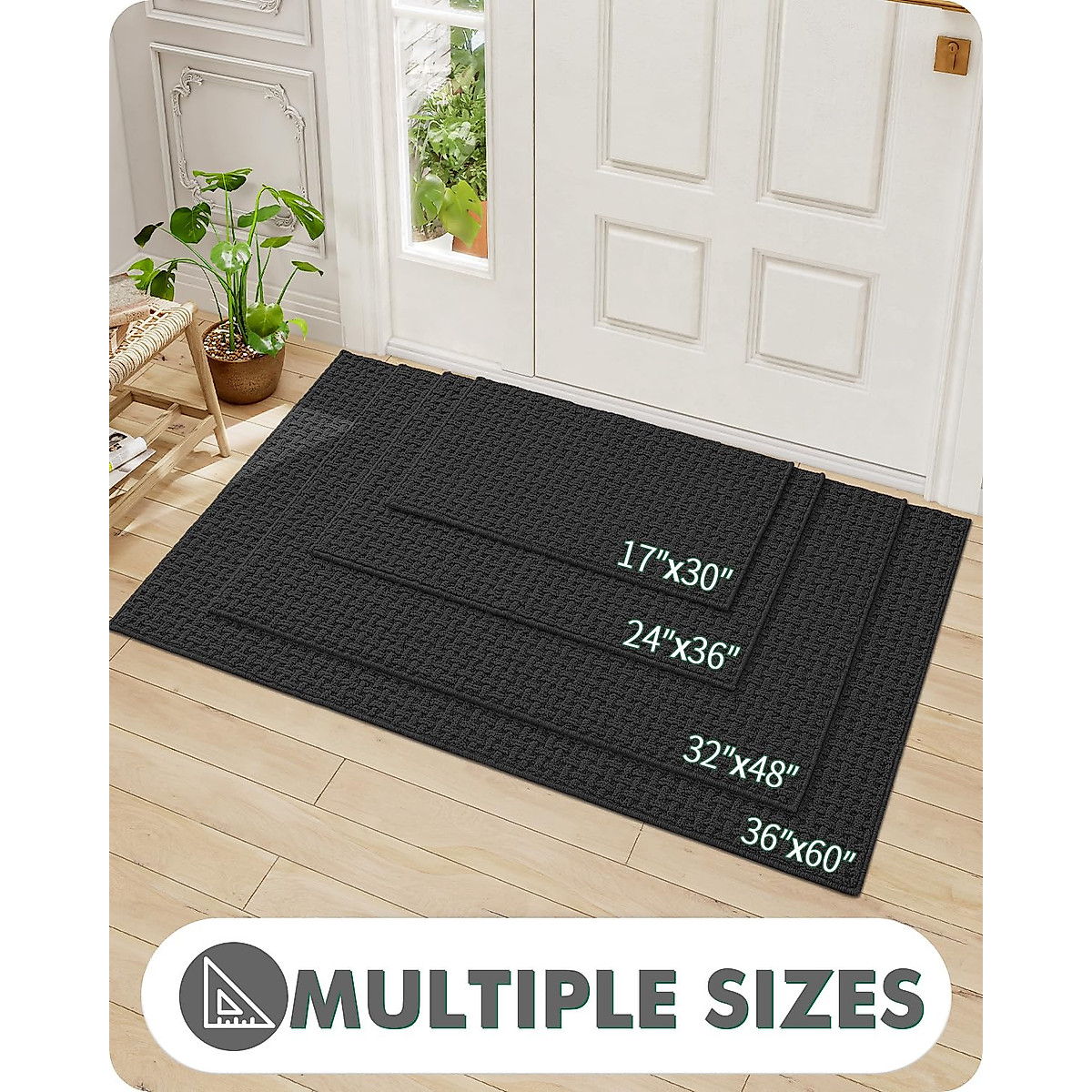 LUMI Indoor Door Mat, Non-Slip, Absorbent, Fade Resistant, Easy Clean, Natural Rubber Backed, Industrial Grade Polypropylene Fibers, Beautifully Crafted Design Mat, 24"x36", Dark Grey
