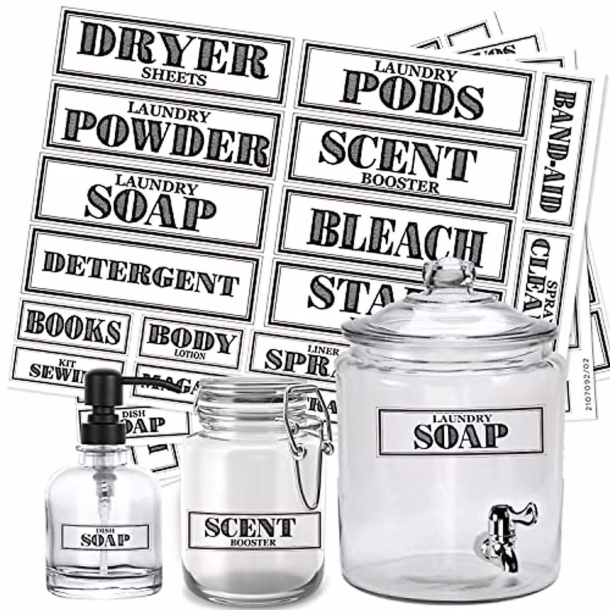 144 Laundry Room Labels for Containers, Prefdo Modern Farmhouse Waterproof Preprinted Canister Bin Stickers for Linen Closet and Laundryroom Organization(Black)