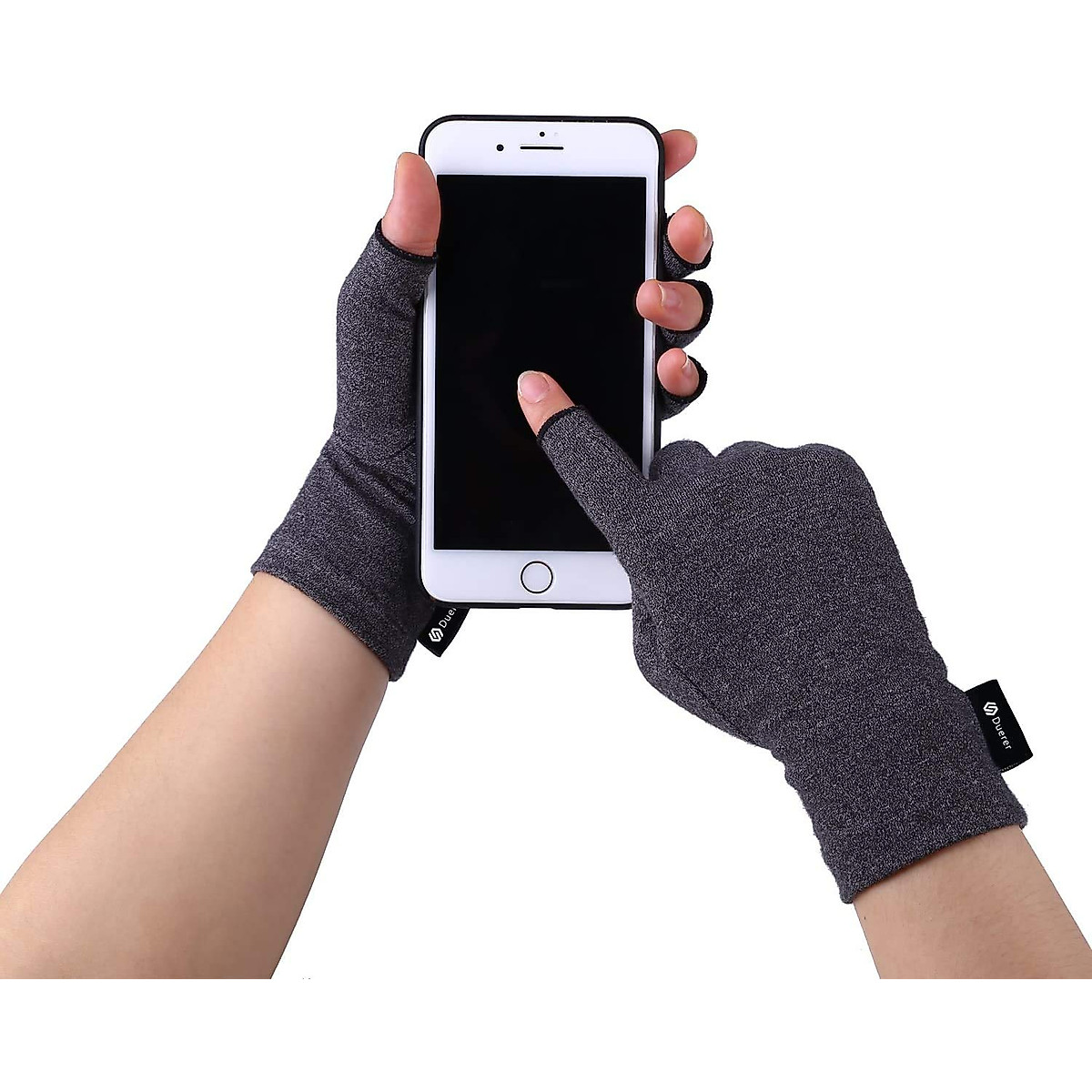 Duerer Arthritis Compression Gloves Women Men for RSI, Carpal Tunnel, Rheumatiod, Tendonitis, Fingerless Gloves for Computer Typing and Dailywork (Black, L)