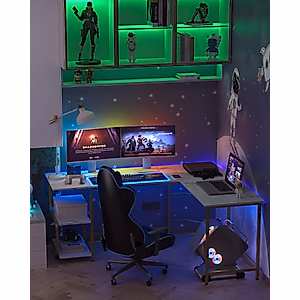 Teraves Reversible L Shaped Desk with Large Surface, 69 Inch Sturdy Corner Desk with Storage Shelves, Premium Office Computer Desk Workstation for Home Office Gaming