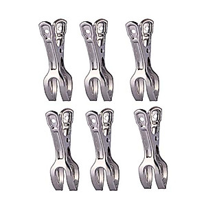 DOITOOL Clothespins, 6Pcs Stainless Steel Pinch Windproof Washing Rod Scissors Laundry Clothes Hanger Sustain Pinch Strong Medium Veranda Handrail Pinch Sheet Clips (Medium Opening Clips)