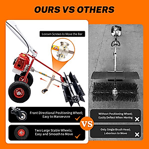 Outdoor Walk Behind Sweeping Gas Power Broom, 1.7HP 43CC Powerful Device with 2-Stroke Petrol Engine for Clean Driveways and Sidewalks, Parks and Other Flat Surfaces,Air-Cooled System