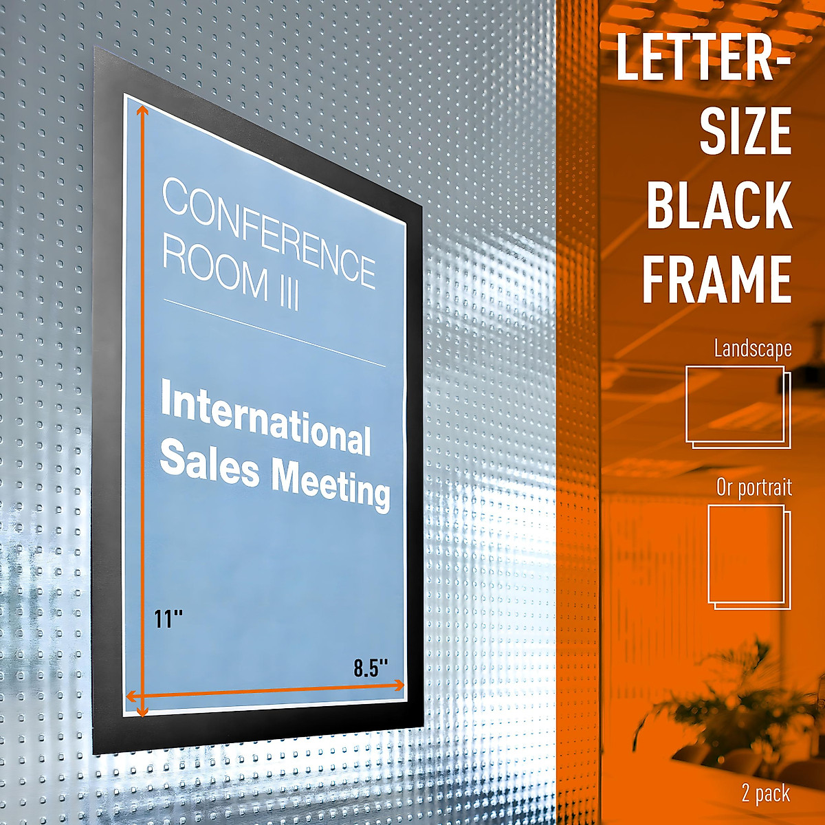 DURABLE Self-Adhesive Magnetic DURAFRAME Document Sign Holder, Letter-Size 8-1/2" x 11", Black, 2 Pack (476801)