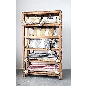 Creative Co-Op Cotton & Chenille Vertical Grey Stripes, Tassels & Solid Cream Back Pillows, 1 Count (Pack of 1)