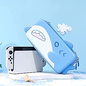 GeekShare Cute Carry Case Compatible with Nintendo Switch/Switch OLED - Portable Hardshell Slim Travel Carrying Case fit Switch Console & Game Accessories -- Shark