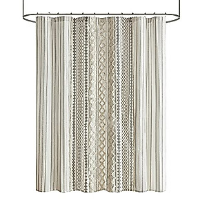 INK+IVY Imani Tufted Chenille 100% Cotton Shower Curtains Machine Washable, Modern Home Bathroom Décor Bathtub Privacy Screen, 72" x 72", Ivory