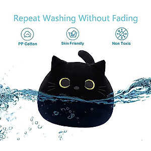 LiinBeiiLiaa (Two Pcs) Cute Cat Plushies, Black Cat Plush Soft Stuffed Animals Pillow Cat Shape Design Sofa Pillow,Hugging Plush Squishy Pillow Toy Gifts for Kids (16 Inch+6Inch)