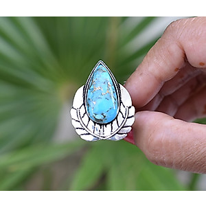 Rekha Gems Blue Copper Turquoise Ring, 925 Sterling Silver Ring, Vintage Ring , Handmade Ring, Birthday Gift, Blue Stone Ring, Boho and Hippie, Ring, Turquoise Ring, Turquoise Jewelry- BTQ-29 (8.50 US)