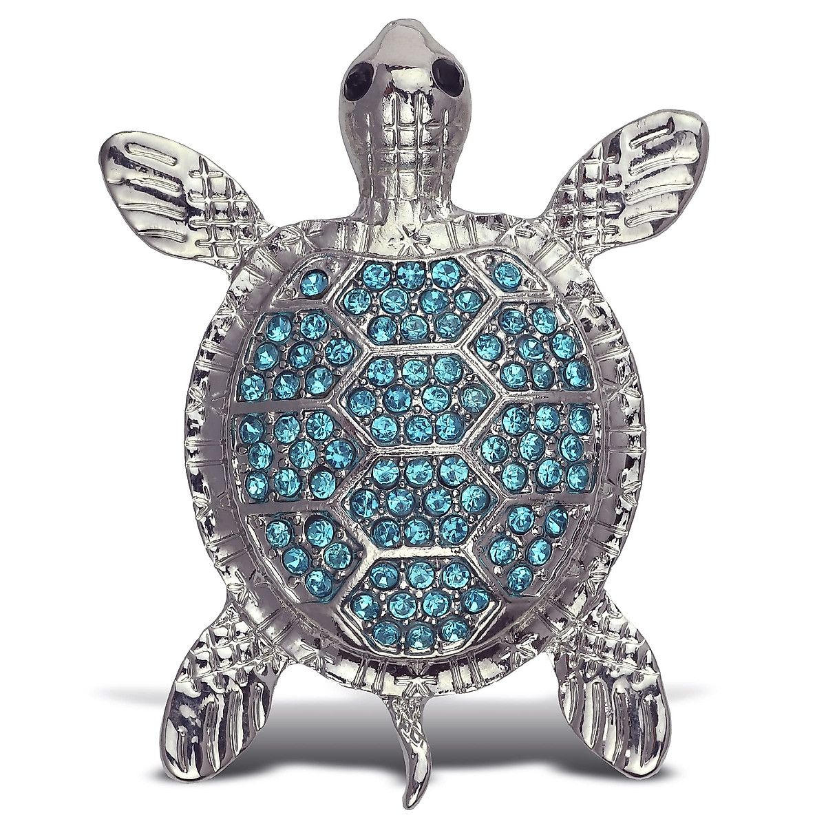Aqua79 Blue Sea Turtle Sparkling Refrigerator Magnet - Silver Sparkling Charm Rhinestones Crystals, Sparkly Animal Magnet for Kitchen Door Fridge, Cool Home and Office Novelty Decor – 2.12 Inch