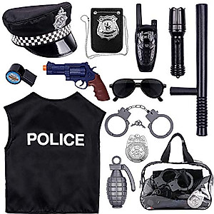 Police Costume for Kids Police Officer Dress Up set Halloween Role Play Kit for 3 4 5 6 7 8 Years old Boys Girls