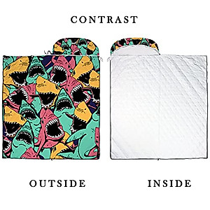 Camping Sleeping Bags for Adults Doddle Angry Shark Sealife 3 Season Cold Weather Sleeping Bag Waterproof Sleeping Nap Mat for Girls Boys Hiking Travel Outdoor