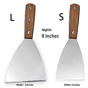 Stainless Steel Spatula Slant Grill Griddle Scraper Diner Flat Straight Blade Wood handle (L)