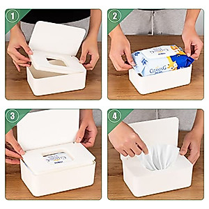 Baby Wipes Dispenser, Wipe Holder for Baby & Adult,Keeps Wet Tissue Fresh, Non-Slip Wipes Case, Wipe Container with Sealing Design Lid (1-White)