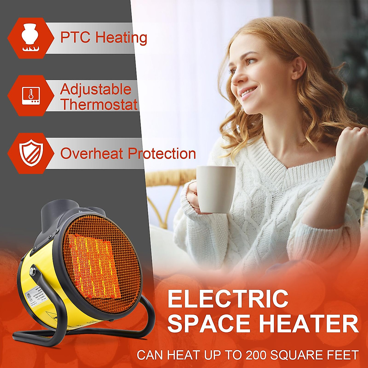 AgiiMan Outdoor Patio Heater - Portable Electric Garage Heater for Outdoor Use, Space Greenhouse Heaters with Long Cord, Heat Up in 1S, Adjustable Heating Settings, Small Fan Heaters for Patio, Garage